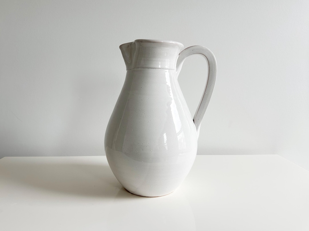 Large Oversized Rustic White Farmhouse Ceramic Pitcher Italy Vintage - Etsy