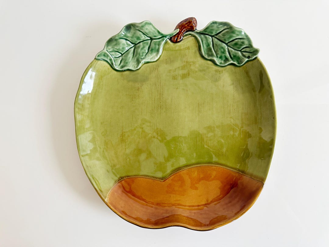 Large Green Apple Shaped Serving Platter Fruit Plate Certified ...