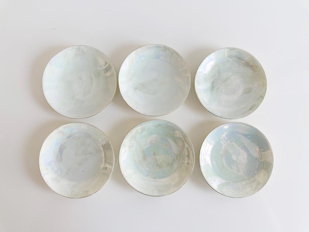 Set of 6 Iridescent Pearl Shell Tea Plates With Gold Metallic Rim ...