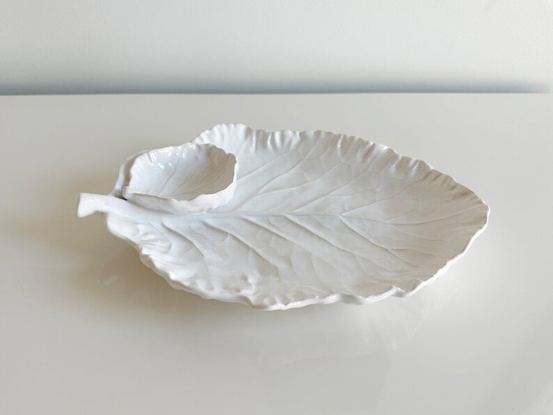 Majolica Cabbage Ware White Lettuce Leaf Appetizer Serving Platter by ...