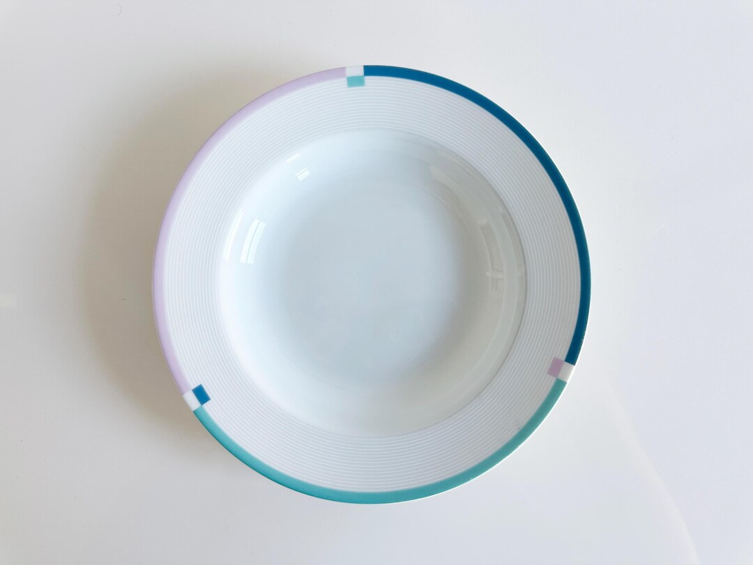 Mikasa Jet Set Dinnerware: Post Modern Low Rim Soup Bowls Japan Vintage ...