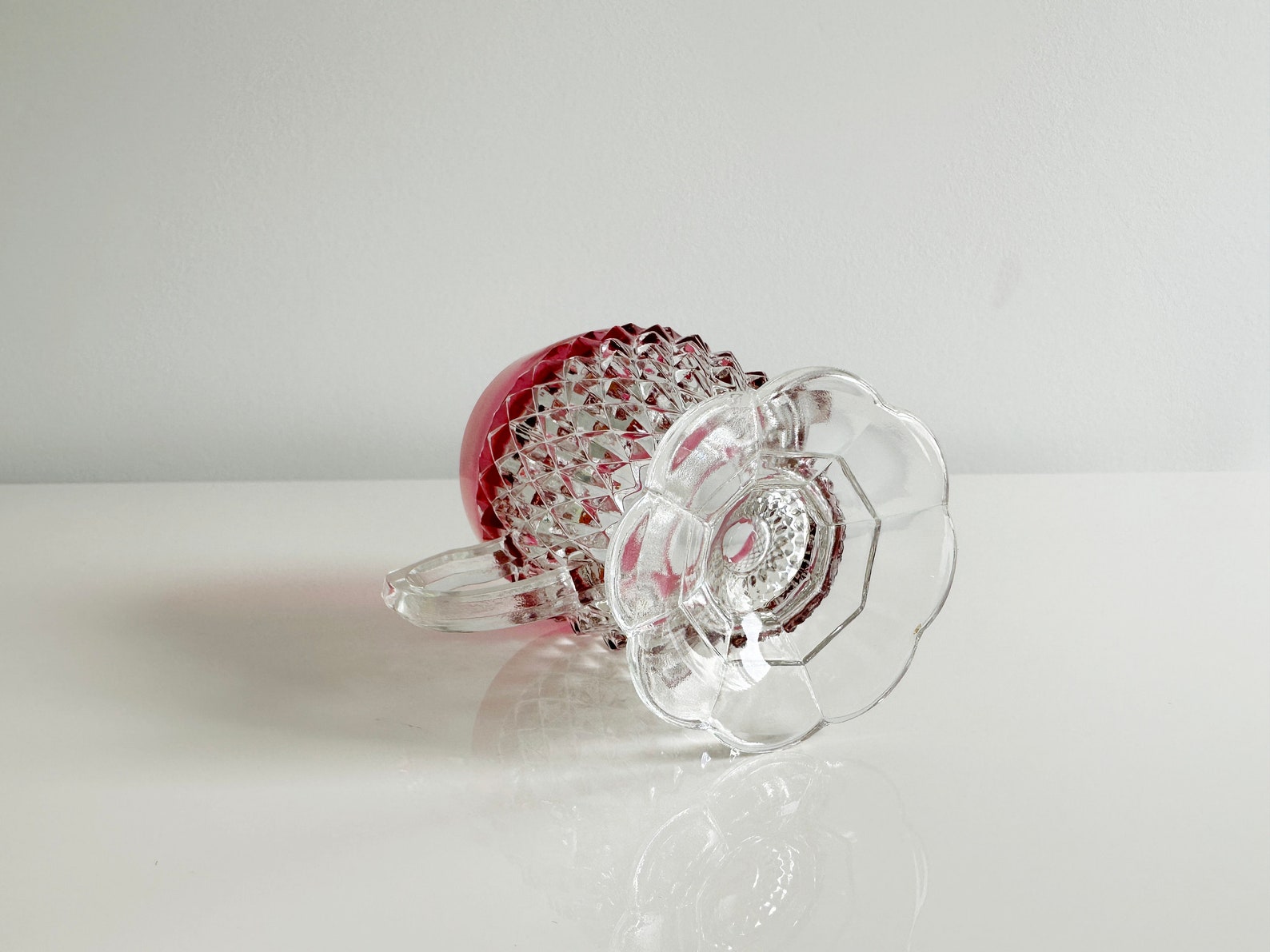 Diamond Point Ruby Red Flashed Creamer & Open Sugar by Indiana Glass ...