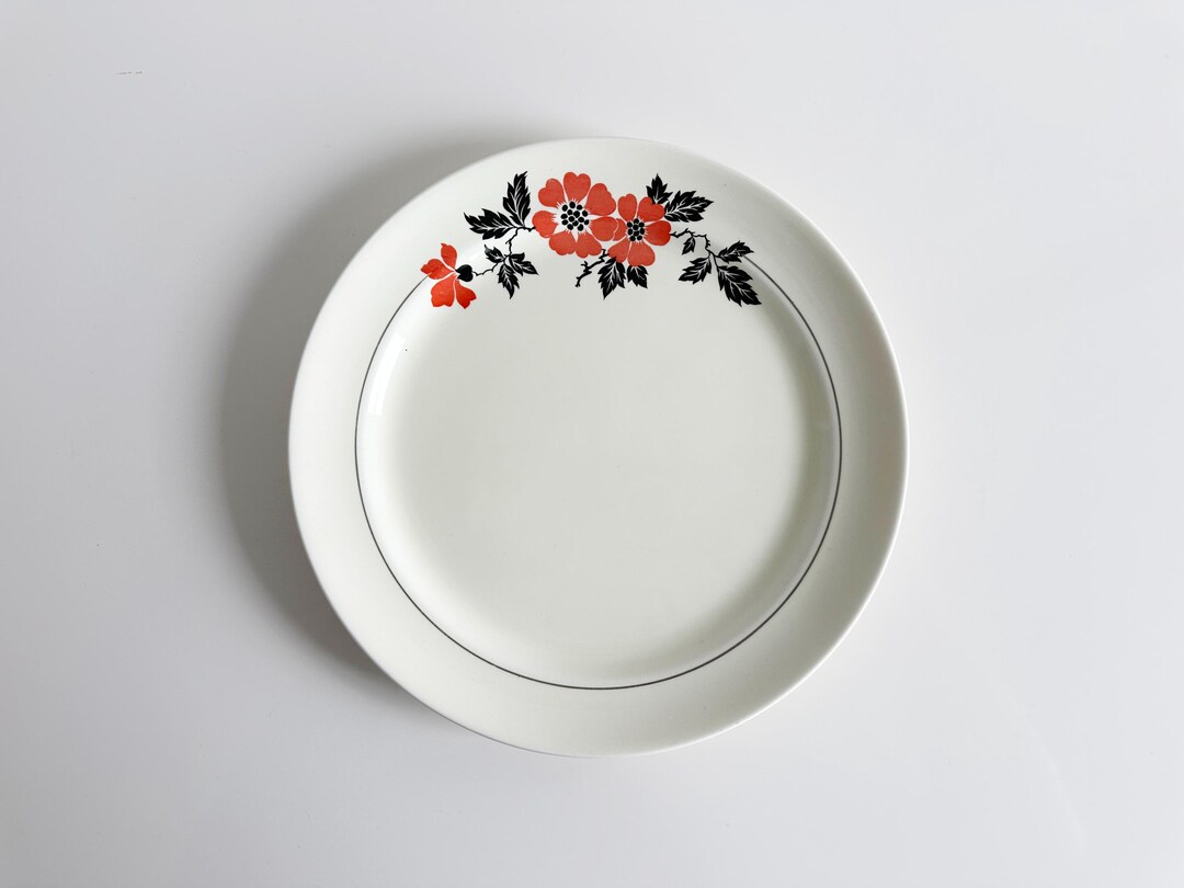 Vintage Hall China Poppy Dinnerware: Red Floral With Platinum Rim - Etsy