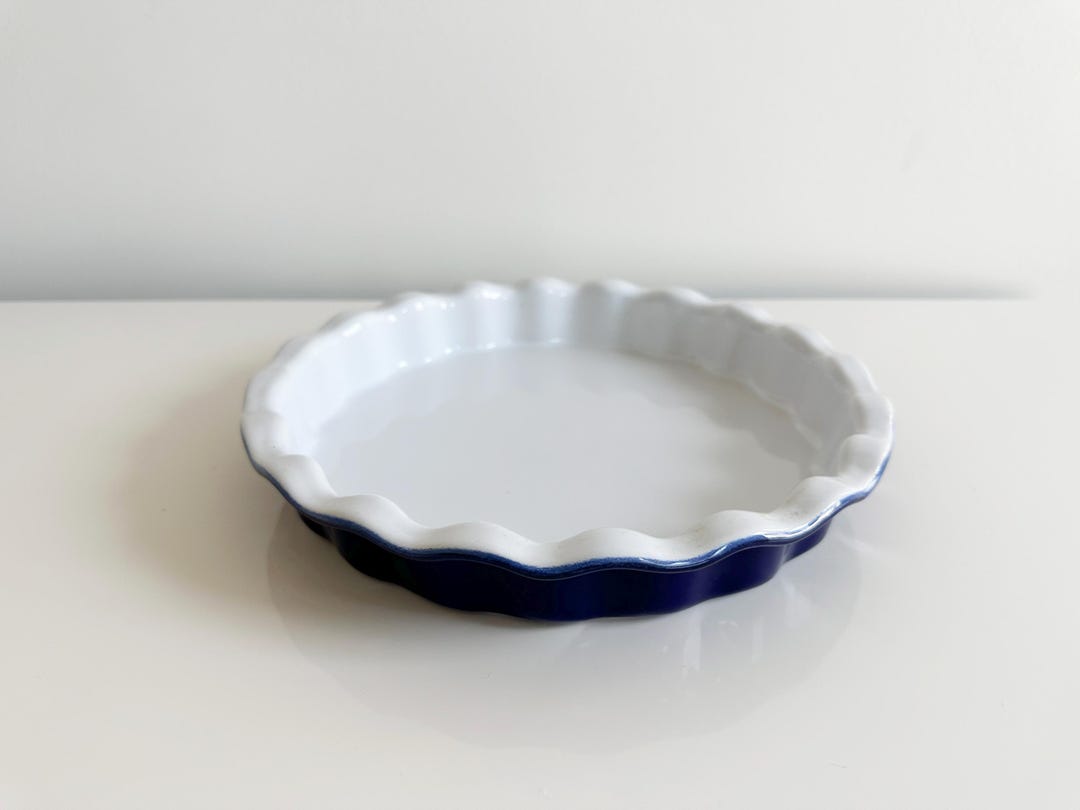 Emile Henry Blue & White Large Fluted Ruffled Tart Pan France Vintage ...
