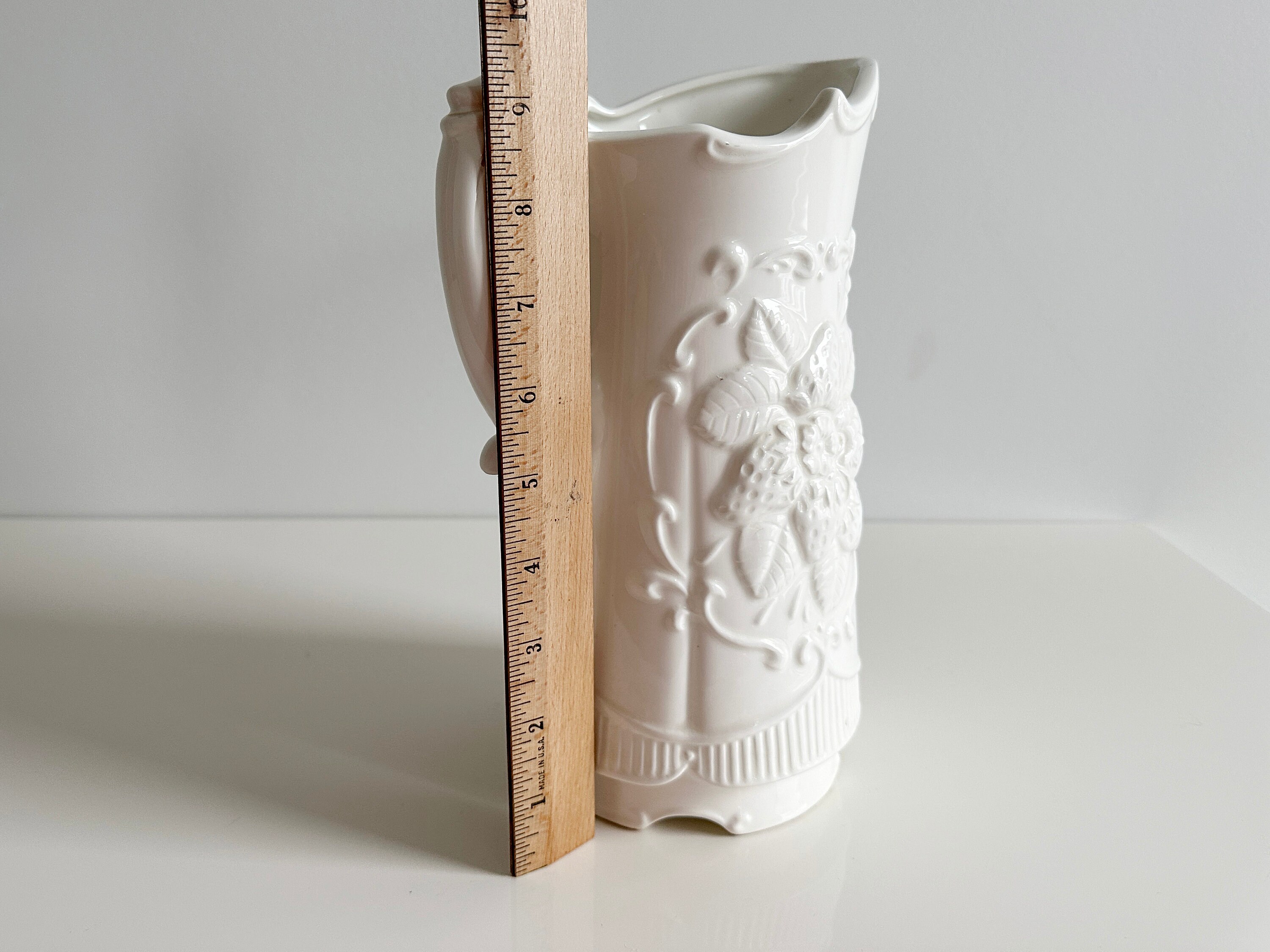 White Ironstone Strawberry Pitcher Ceramic KT Japan Vintage - Etsy