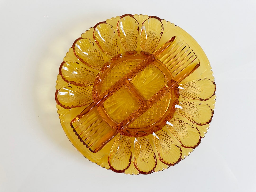 Smith Amber Glass Deviled Egg and Divided Relish Plate #567 Mid-century ...