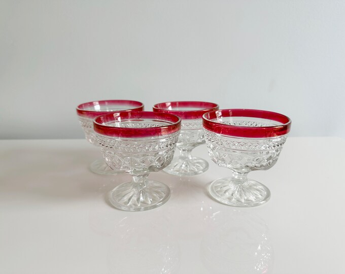 Set of 4 Oxford Glass Ruby Red Flashed Sherbet Bowls Champagne Coupes ...