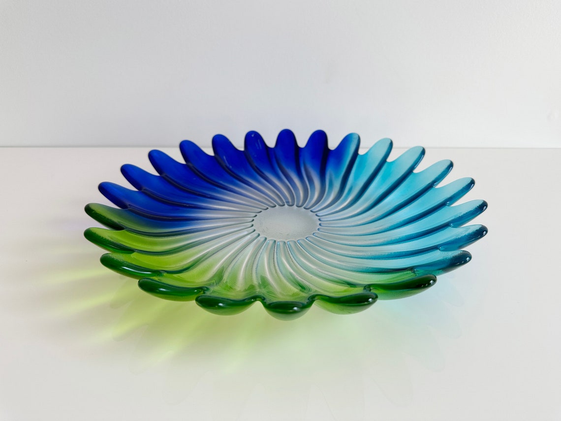 Vintage Art Glass Bowl: Studio Nova Solaris Blue Green Ombre - Etsy