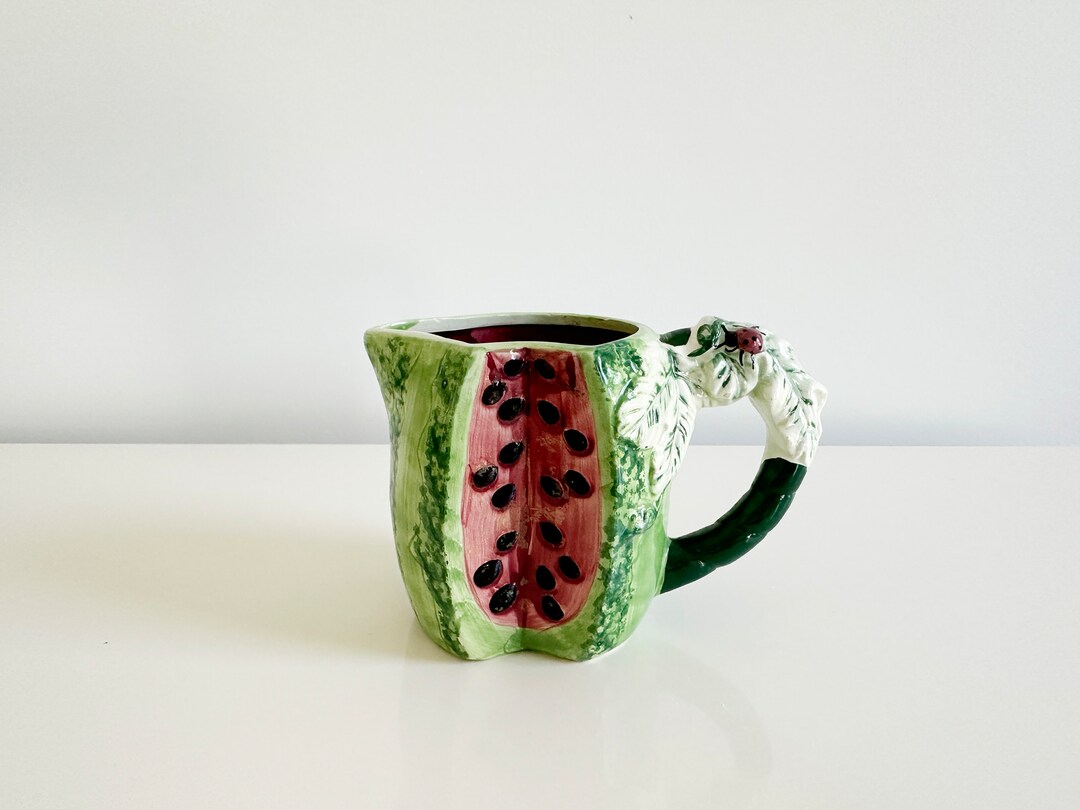 Watermelon Pitcher Hand-painted Ceramic Decorative Fruit Server Vintage ...