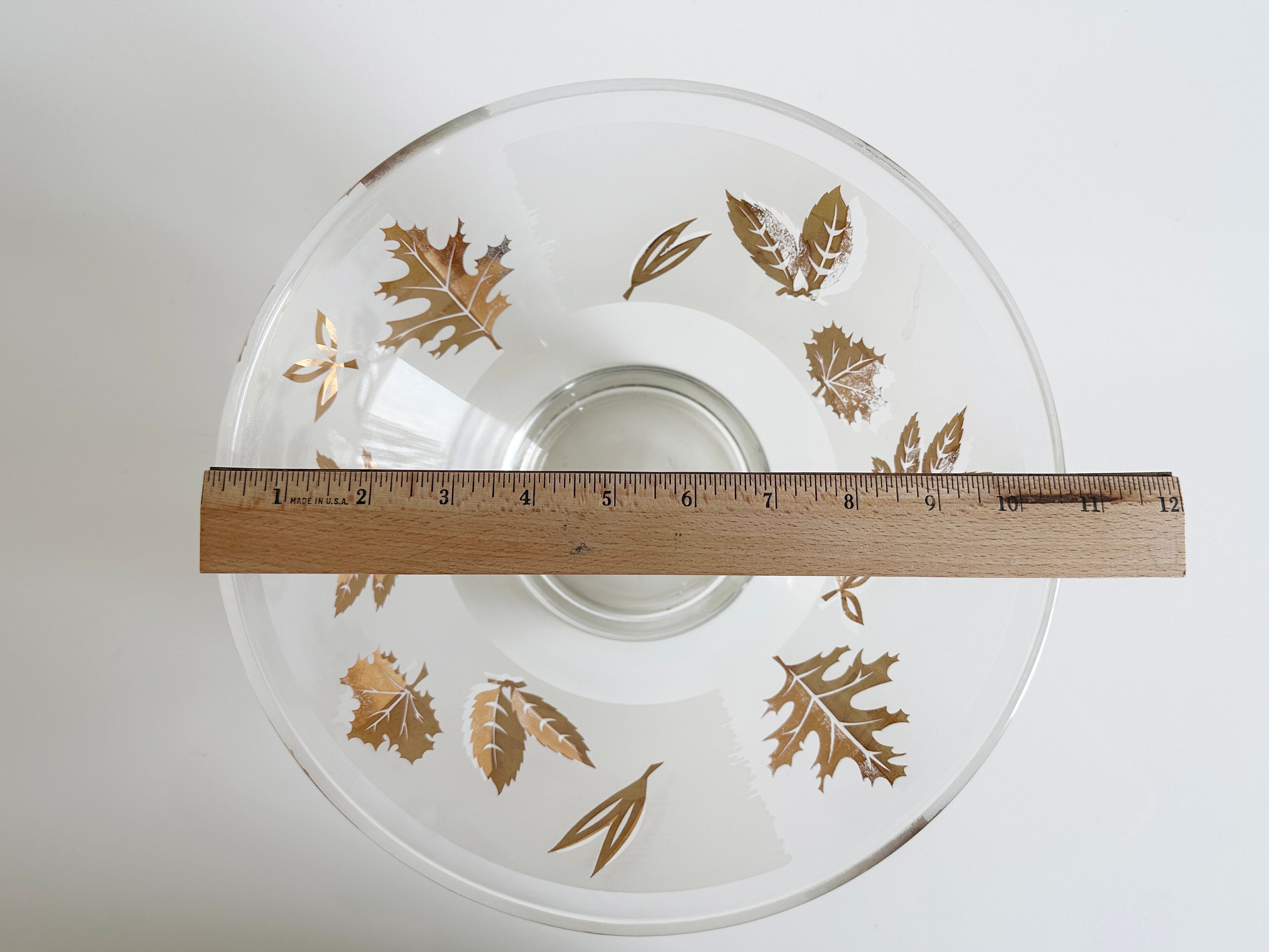 Vintage Libbey Golden Foliage Punch Bowl: Frosted Glass, Gold Autumn ...