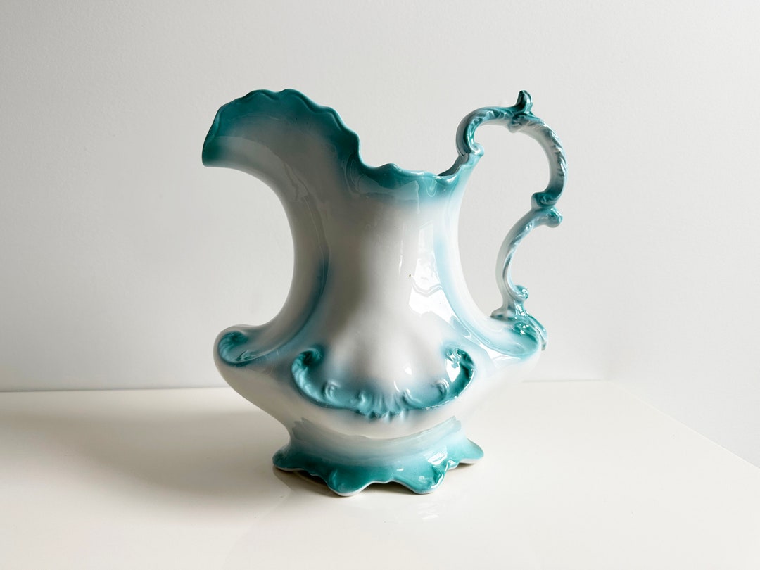 Antique Semi-porcelain Victorian Pitcher With Turquoise Blue Motif by W ...