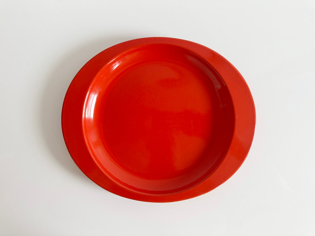 Set of 4 Red Enamel Metal Oblong Plates Mid-century Dynasty Ware Hong ...