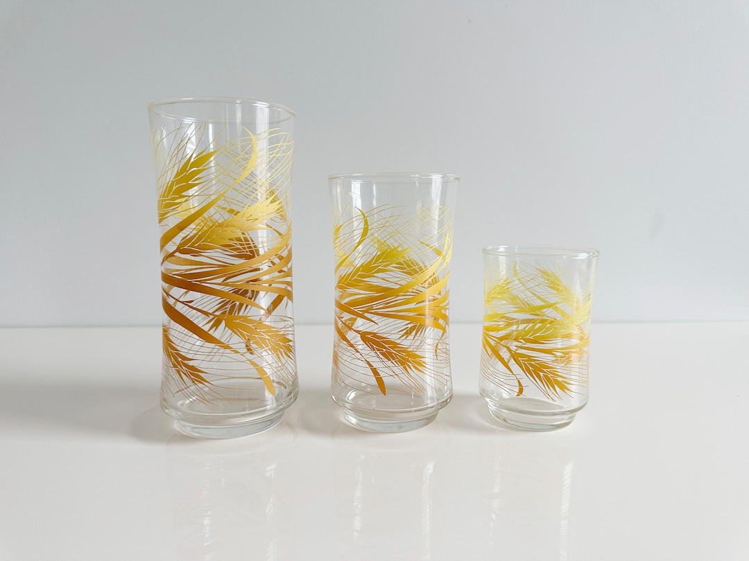 Yellow Wheat Drinking Glasses by Libbey Glass Vintage 1970s - Etsy
