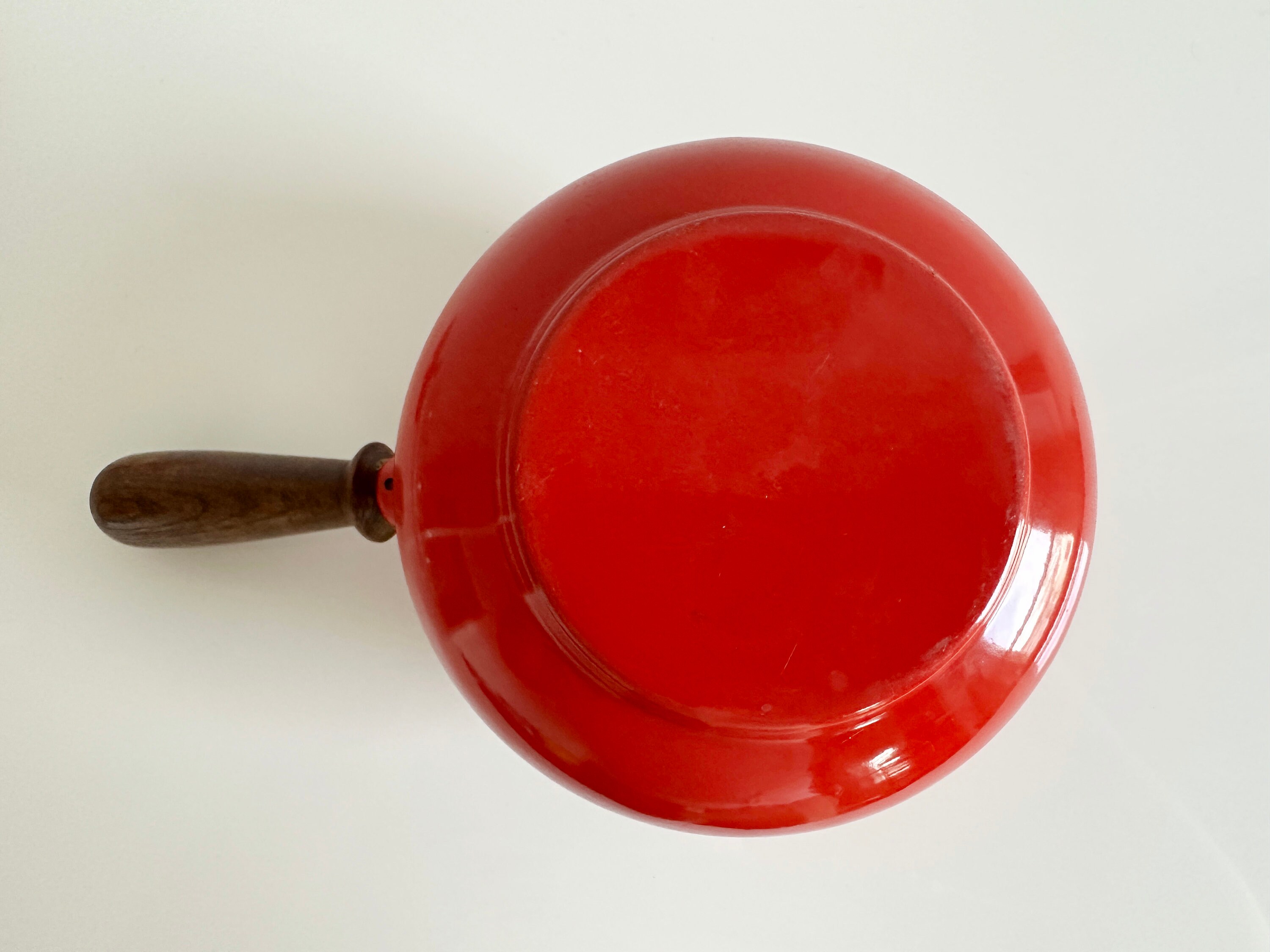 Red Enamel Metal Fondue Pot Teak Wood Handle Mid-century - Etsy