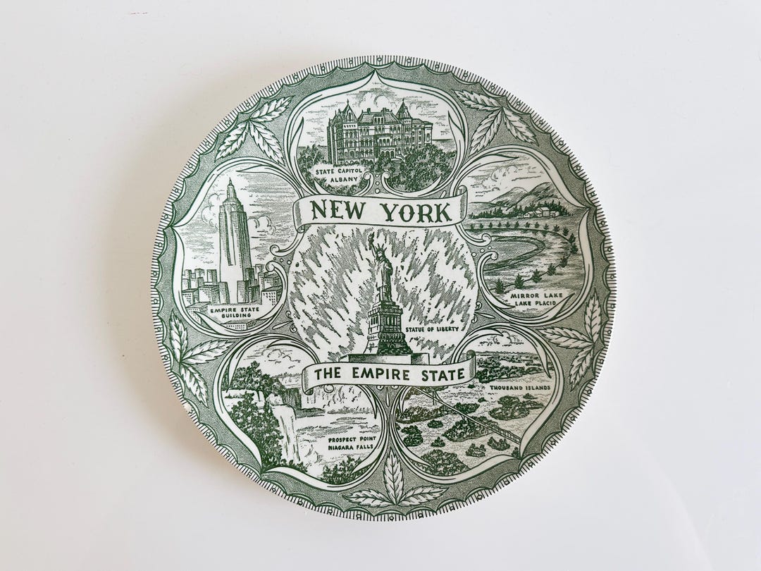 New York the Empire State: Green Transferware Souvenir Plate 9.5 ...