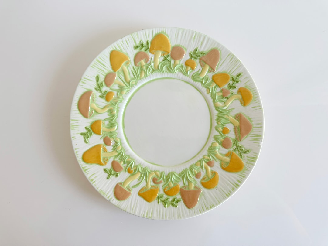 Decorative Mushroom Plate With Embossed Fungi Hand Painted Ceramic Mold ...