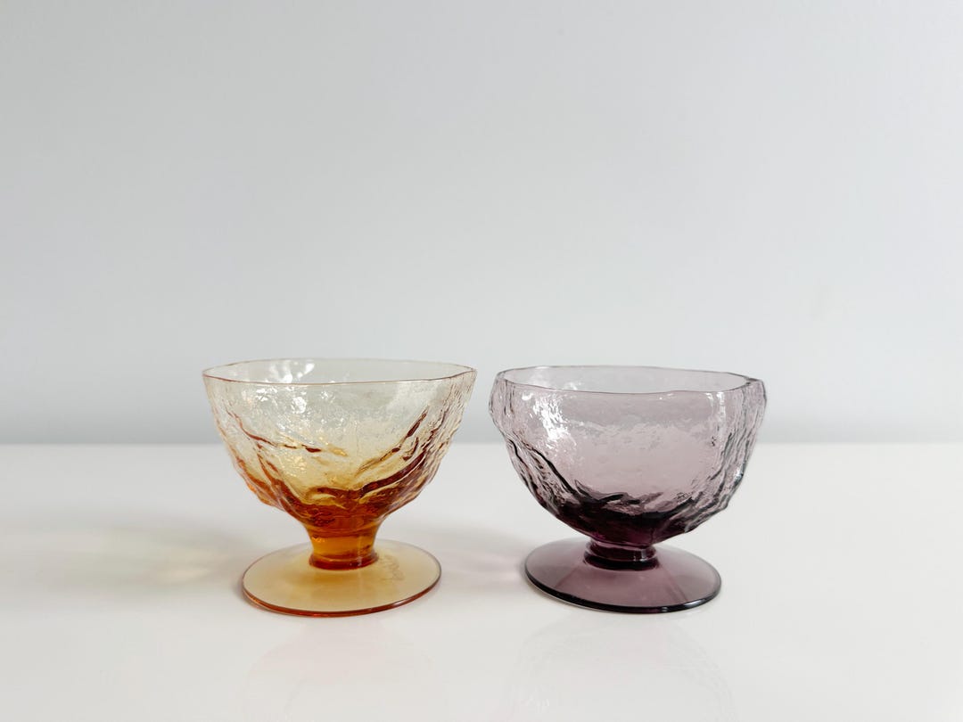 Vintage Seneca Driftwood Glassware: Amber & Amethyst Parfait Bowls ...