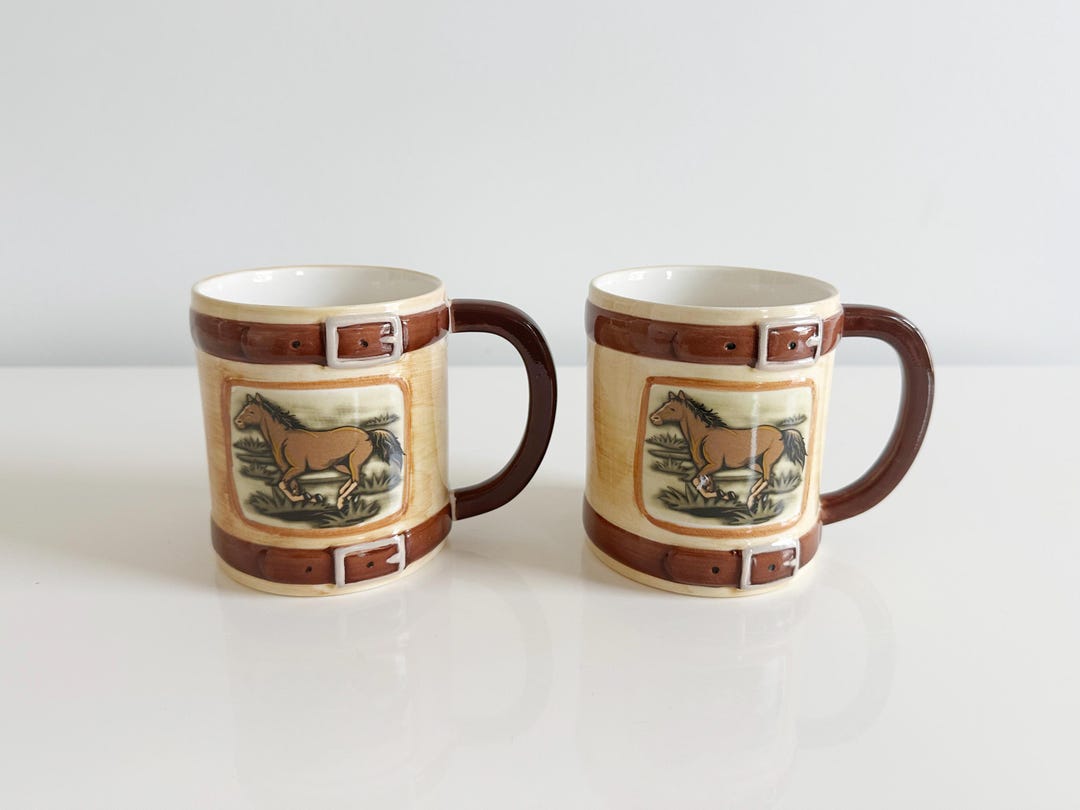 Pair of Horse & Bridle Buckle Coffee Mugs Vintage China 1980s - Etsy