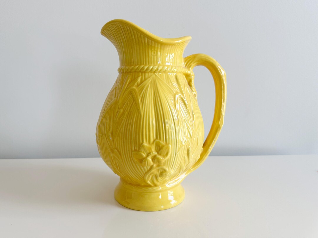 Yellow Water Pitcher Art Nouveau Style Textured Ceramic Mold Vintage - Etsy