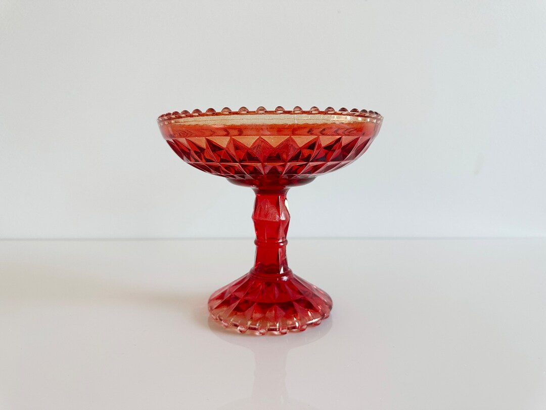 Red Flashed Pressed Glass Hobnail Candy Dish Vintage 1950s - Etsy