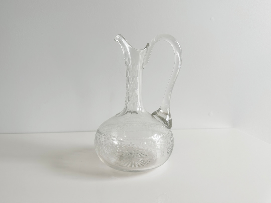 Etched and Engraved Cut Glass Amphora Narrow Neck Pitcher Vase - Etsy