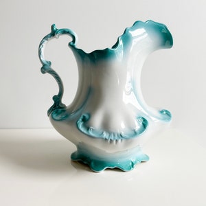 Antique Semi-porcelain Victorian Pitcher With Turquoise Blue Motif by W ...
