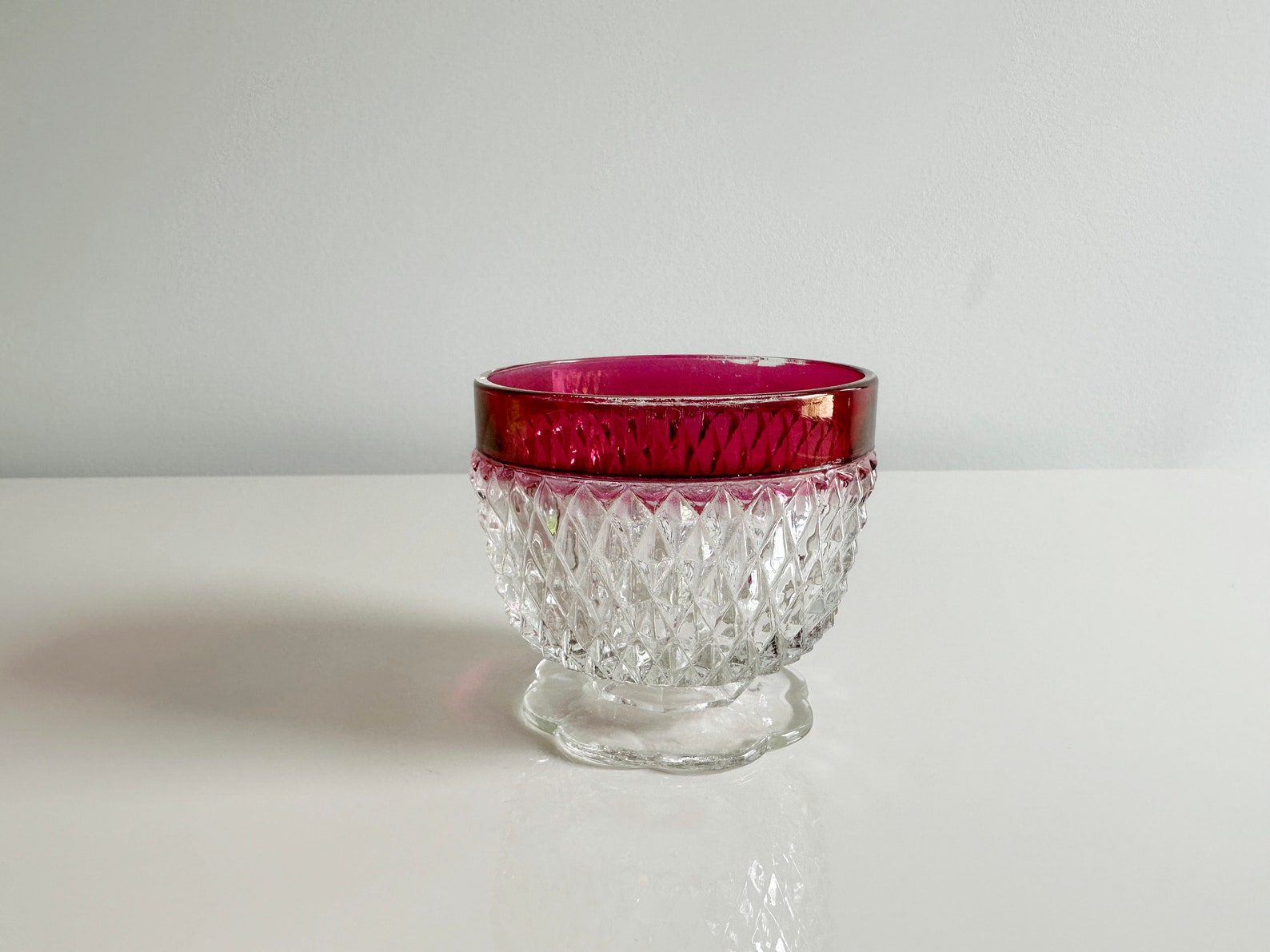 Diamond Point Ruby Red Flashed Creamer & Open Sugar by Indiana Glass ...