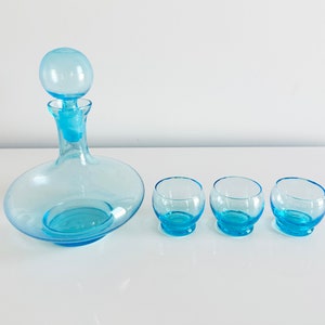Turquoise Liquor Decanter Glass Bottle With 3 Glasses Grappa ...