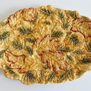 Majolica Style Autumn Harvest Leaf Motif Large Oval Serving Platter ...