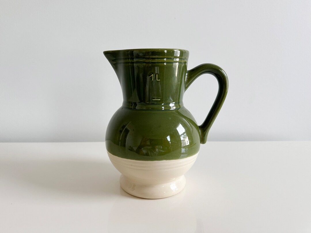 Emile Henry 1 Liter Olive Green & Beige Pitcher Vintage France - Etsy