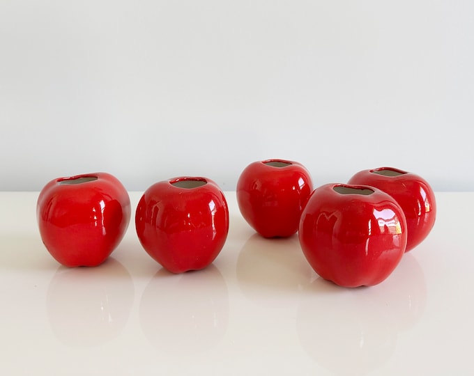 Apple Bud Vases Set of 5 Glossy Red Ceramic Apples - Etsy