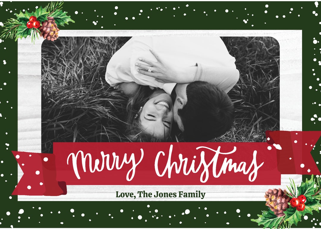 5x7 Christmas Card Template With Photo, Family Photo Christmas Card ...