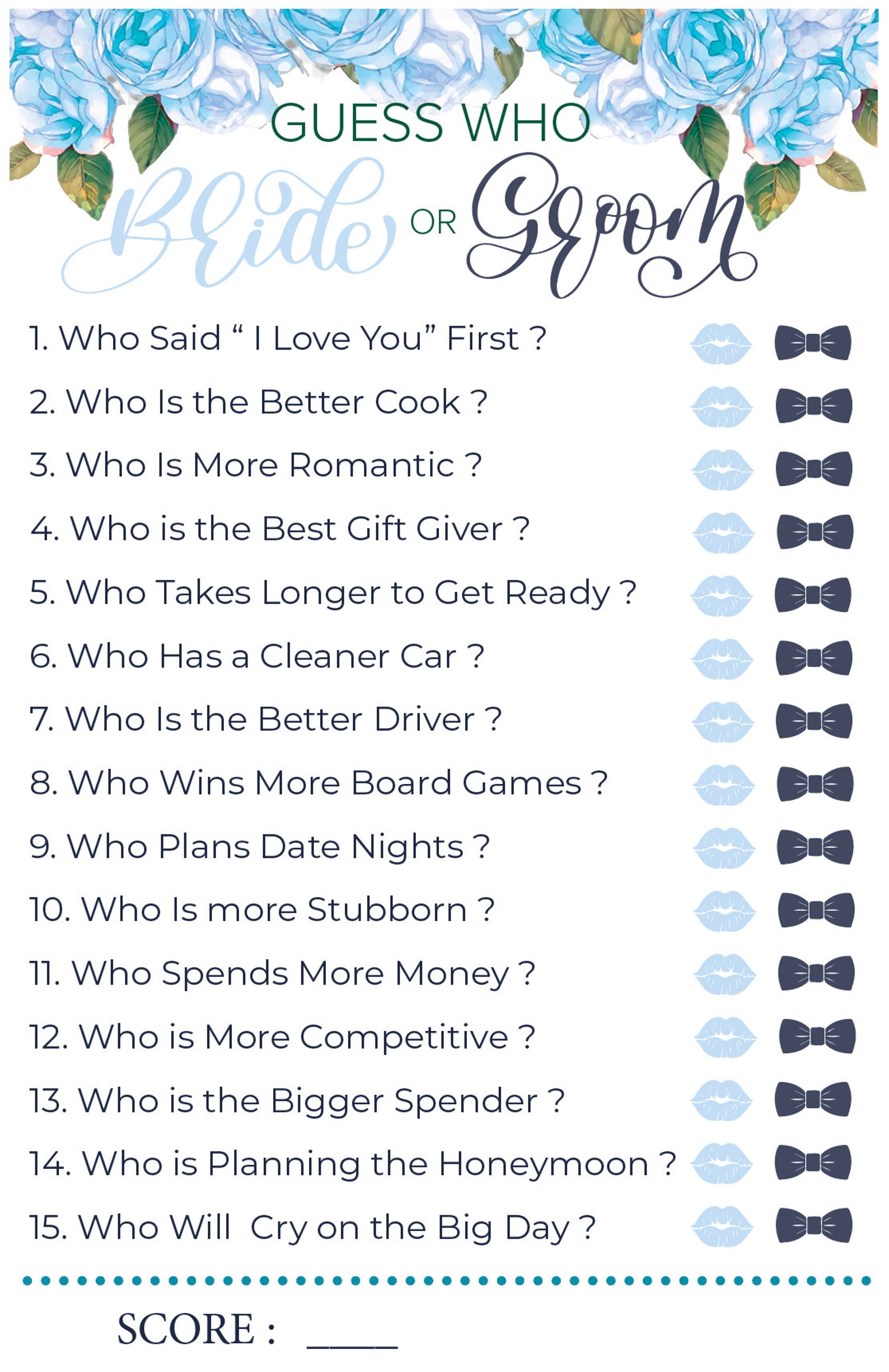 Printable Bride or Groom Guess Who Game, Ready to Print Bridal Shower ...