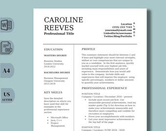Teacher Resume Template Word ATS Education CV Template Google - Etsy
