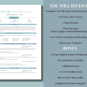 Teacher Resume Template Word ATS Education CV Template Google - Etsy