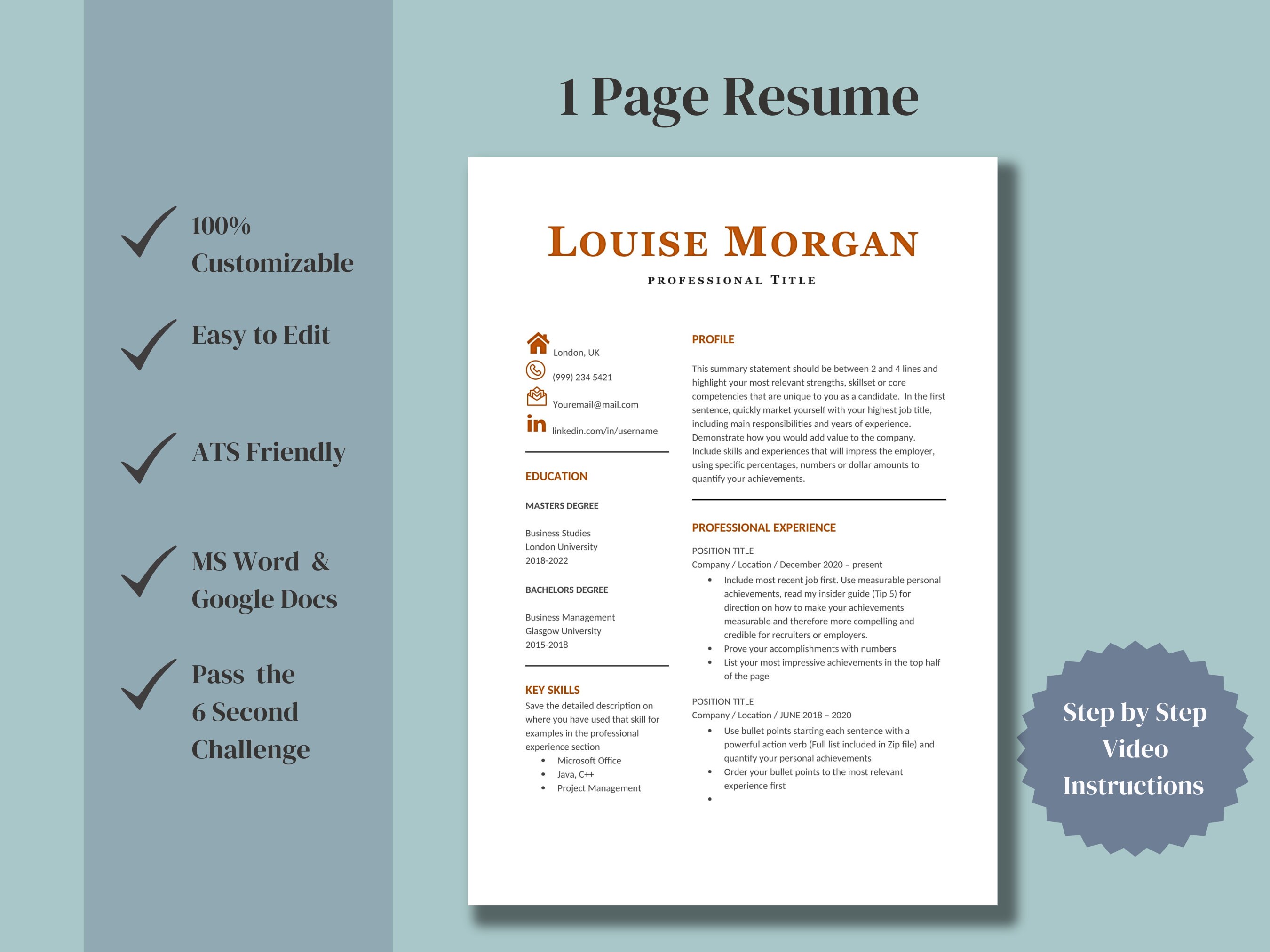 Resume Template Word Simple Modern Resume Template Word - Etsy