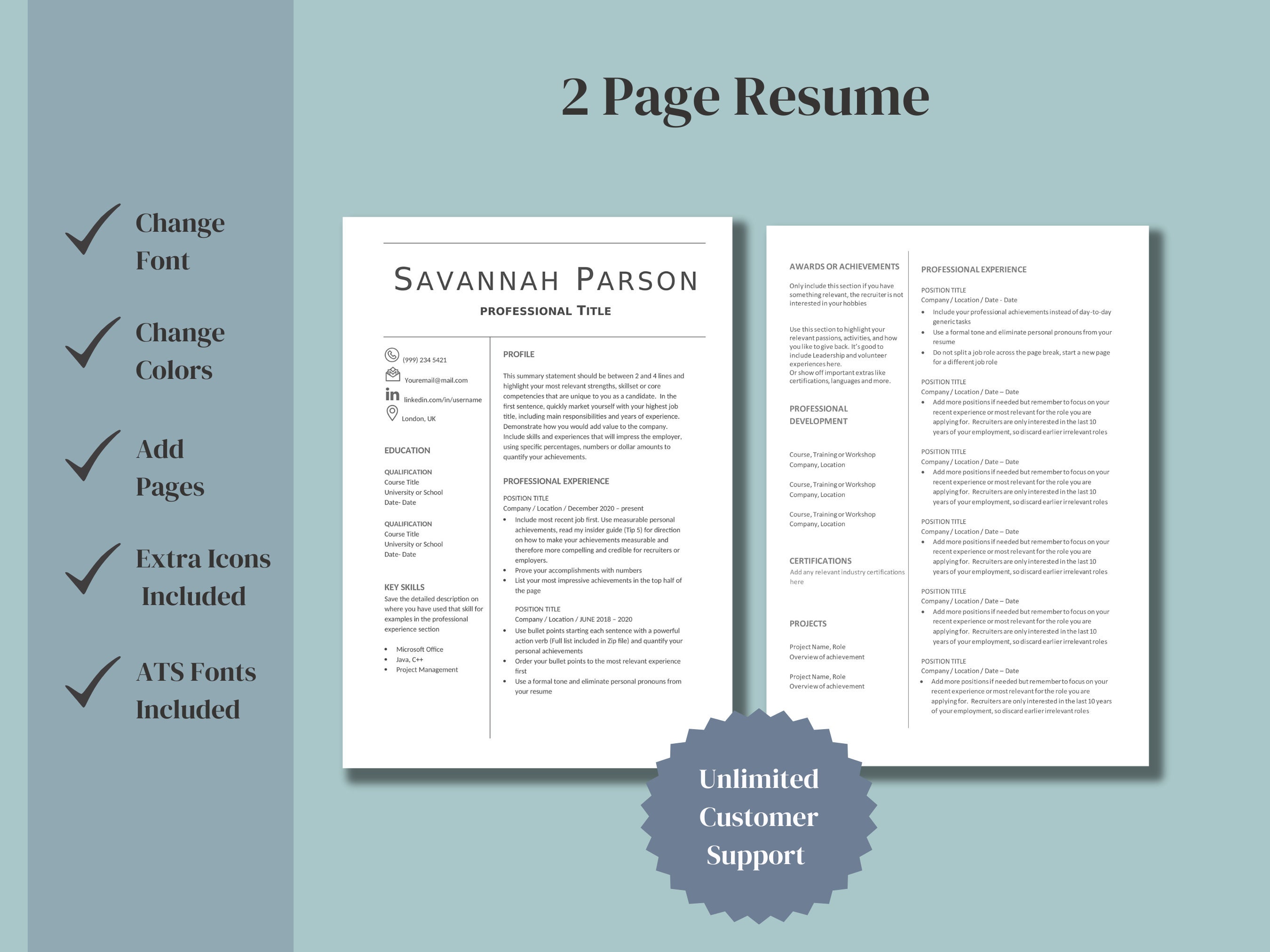 Curriculum Vitae, Easy CV Template UK, Clean Resume Google Docs, Modern ...