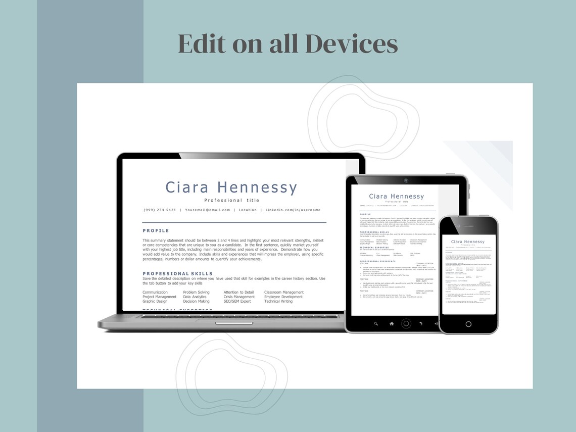 Teacher Resume Template Word Resume Template Modern Teaching - Etsy