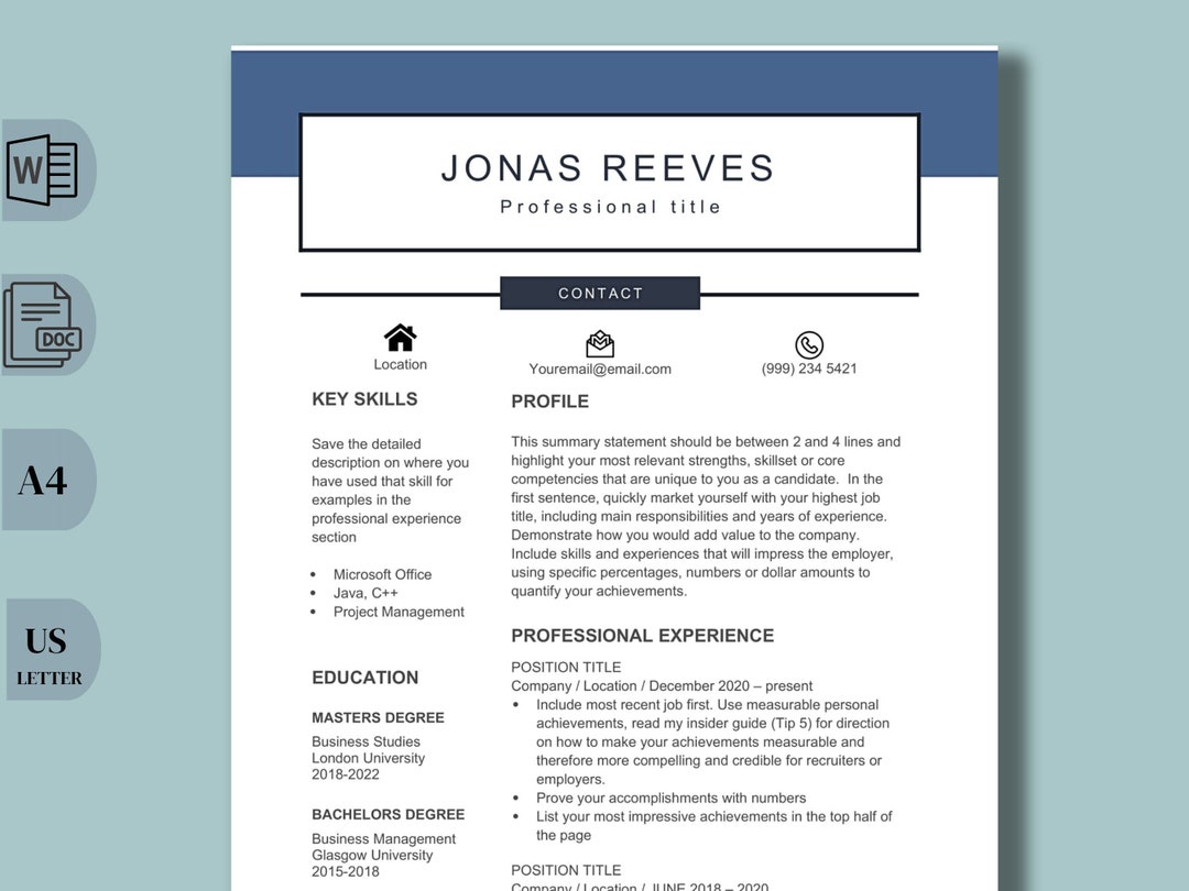Male Resume Template Word, Professional Actor Resume Template, ATS ...
