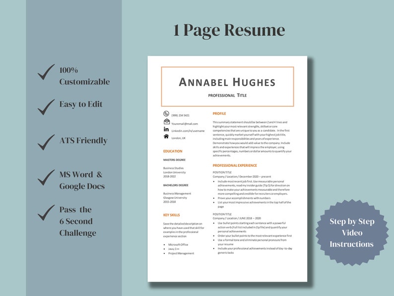 CV Template Google Docs Curriculum Vitae Professional Resume - Etsy