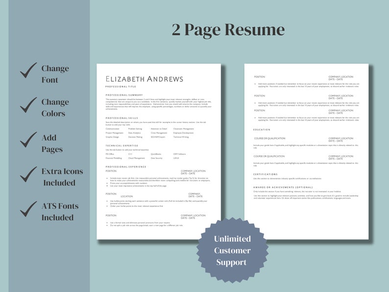 Simple Resume Template, ATS Friendly CV Template, Modern Resume Google ...