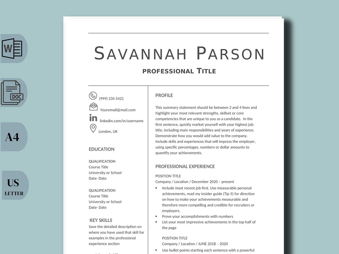 Curriculum Vitae Easy CV Template UK Clean Resume Google - Etsy