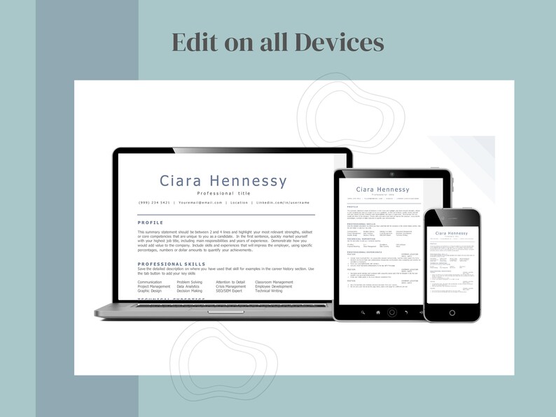 ATS Friendly Curriculum Vitae Simple CV Resume Template - Etsy