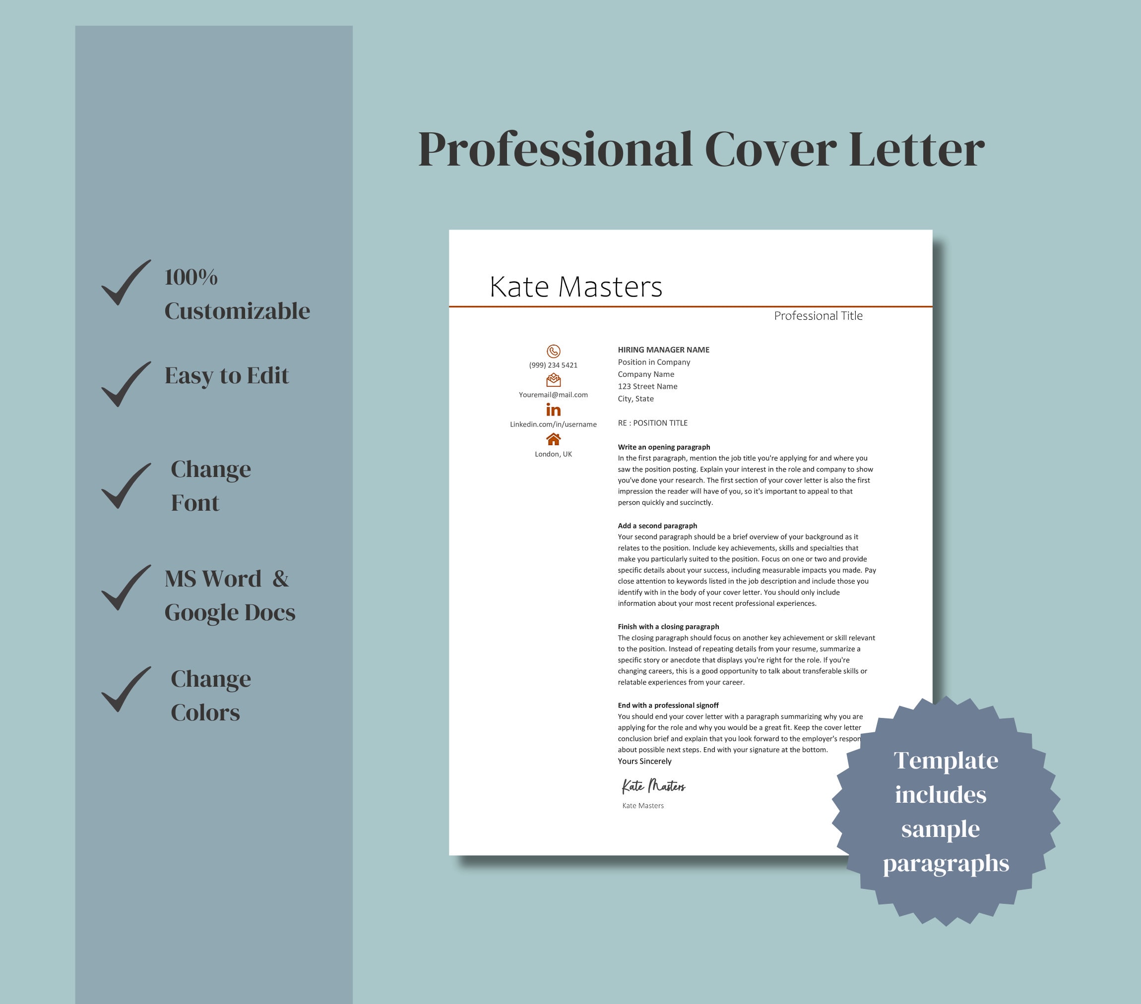 Professional Cover Letter Template, Simple CV Cover Letter Word ...