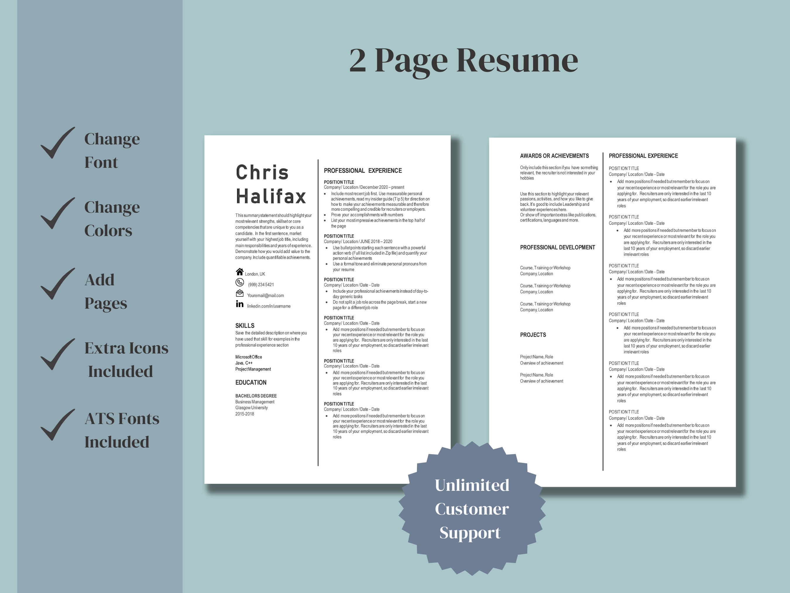 Simple Resume Template Word, Resume Template Modern, Professional CV ...