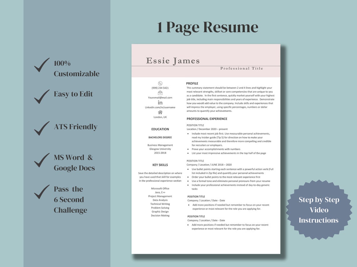 Teacher Resume Template Word Resume Template Modern Teaching - Etsy