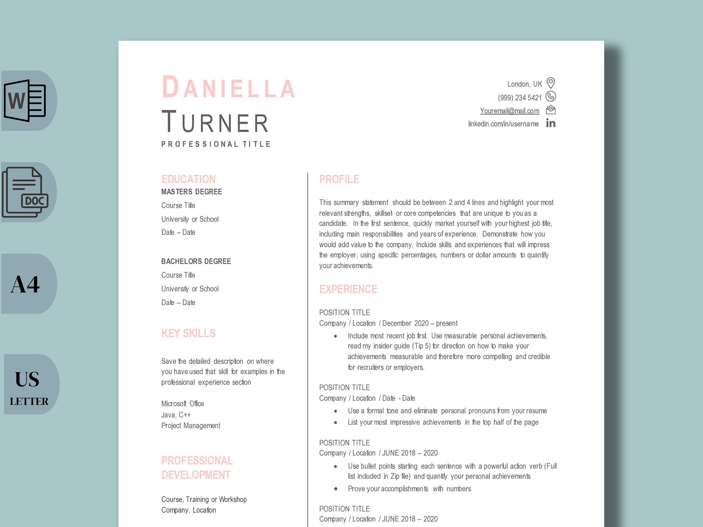 Teacher Resume Template, Clean CV Template, Principal Google Docs ...