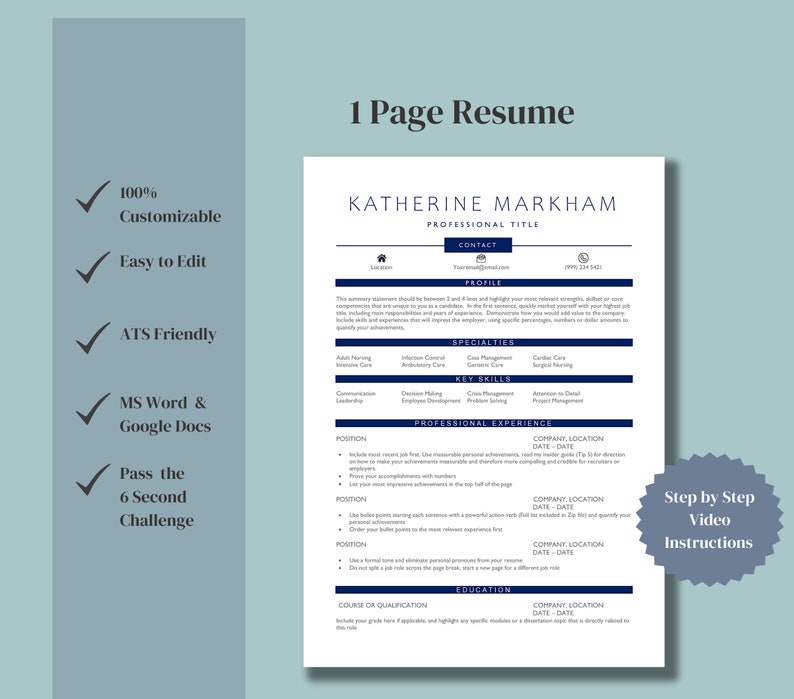 Nurse Resume Template Word, RN 2 Page Resume, New Grad Nurse Resume ...