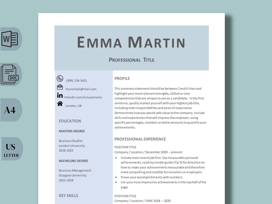 Resume Template Word Simple College Resume Google Docs - Etsy