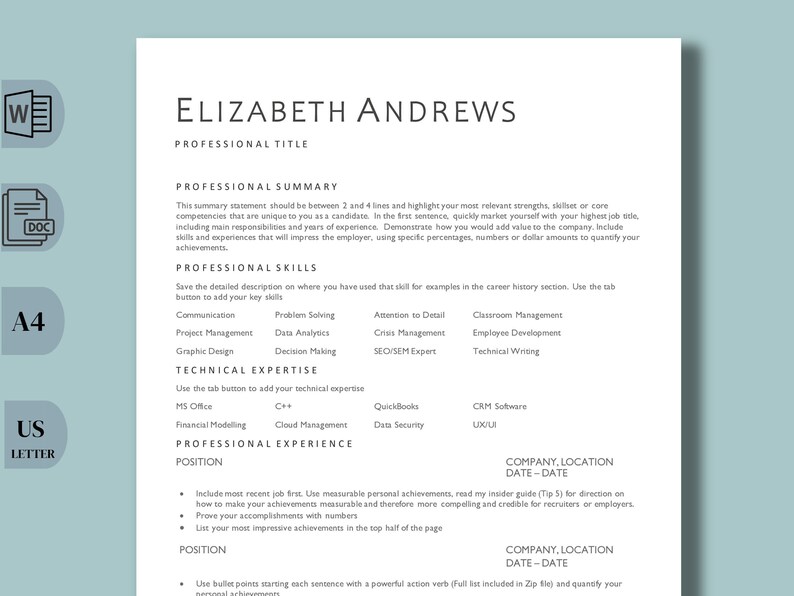 ATS Friendly Curriculum Vitae Simple CV Resume Template - Etsy